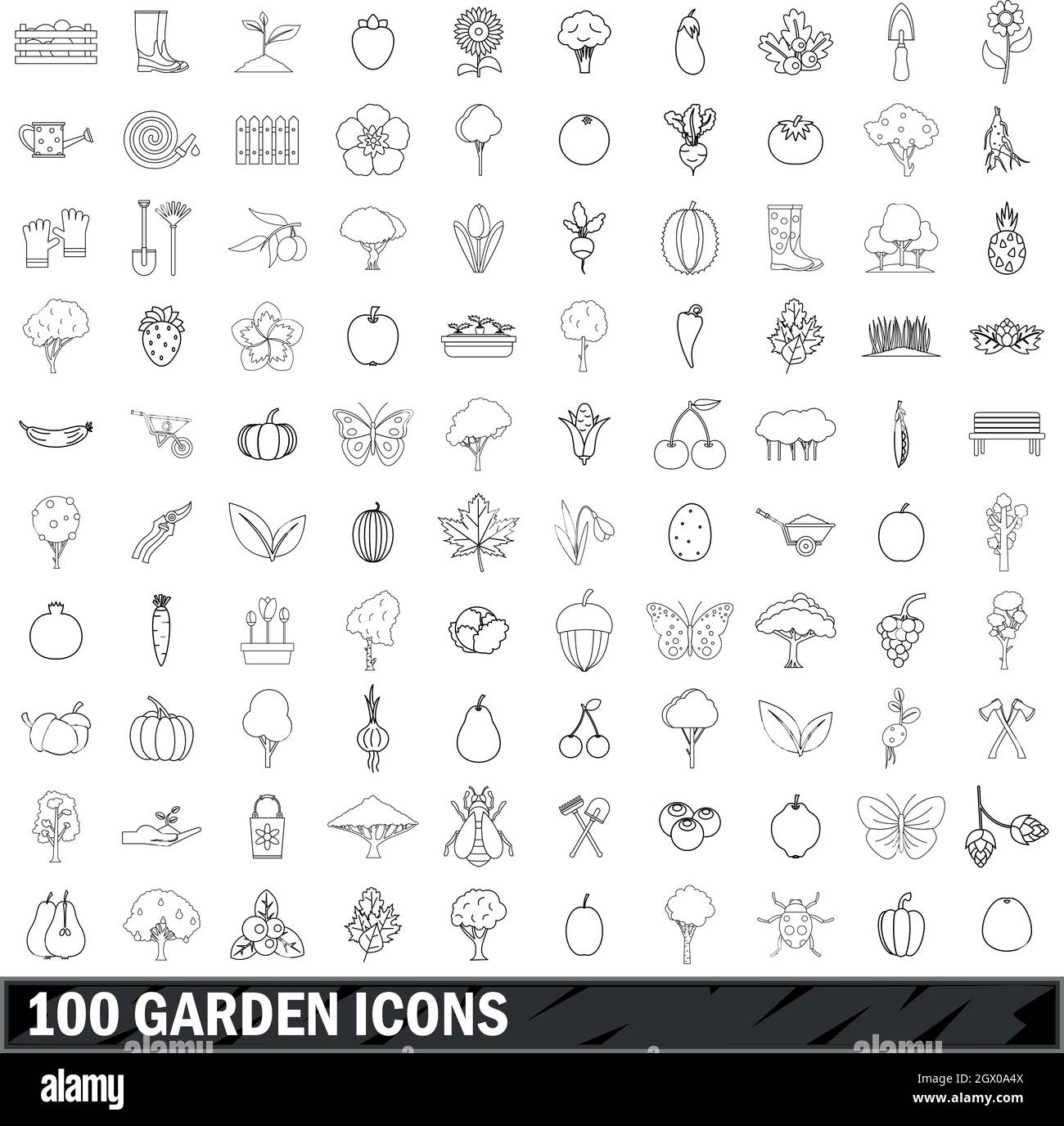 100 garden icons set, outline style Stock Vector Image & Art - Alamy