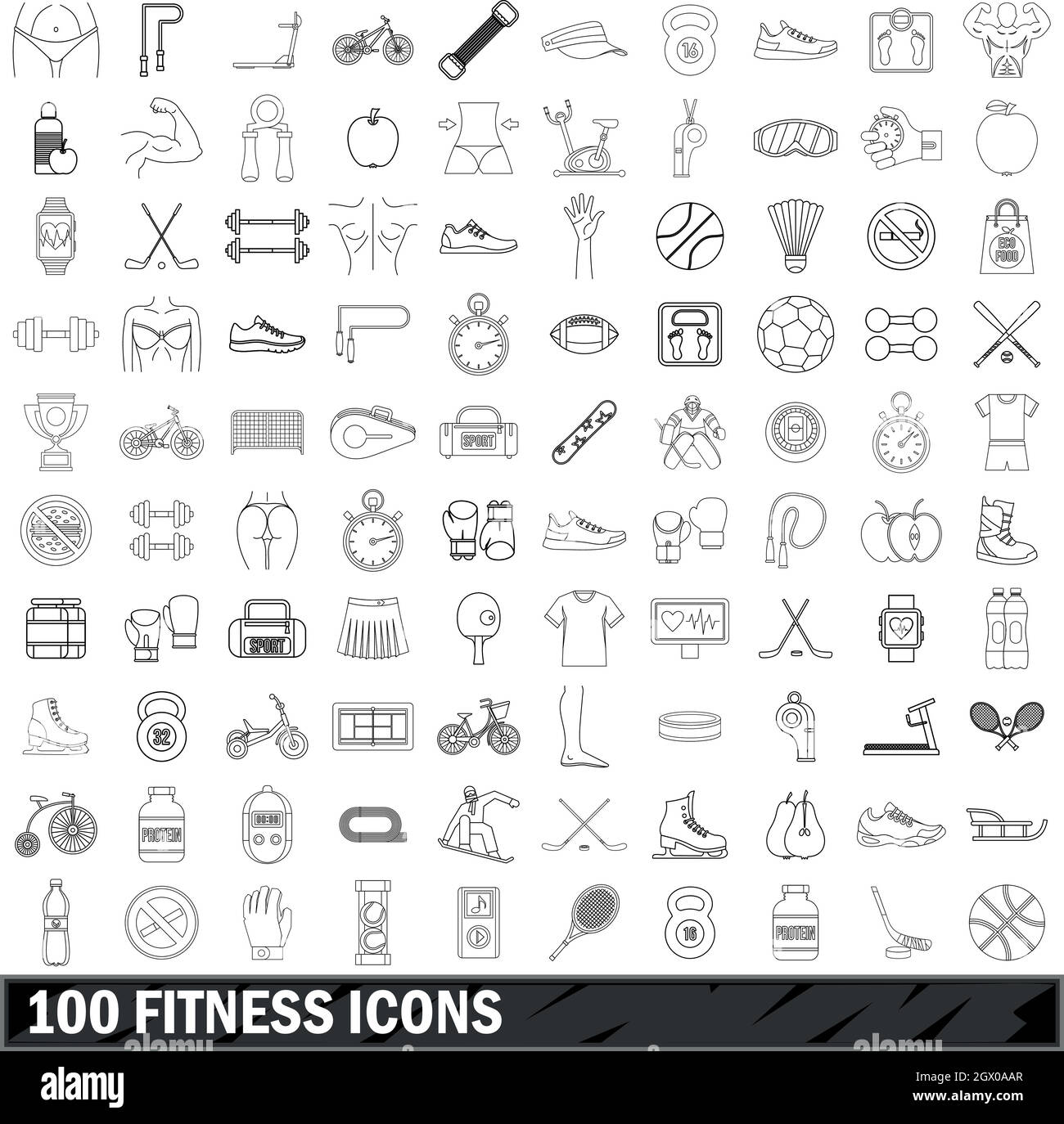 100 fitness icons set, outline style Stock Vector Image & Art - Alamy