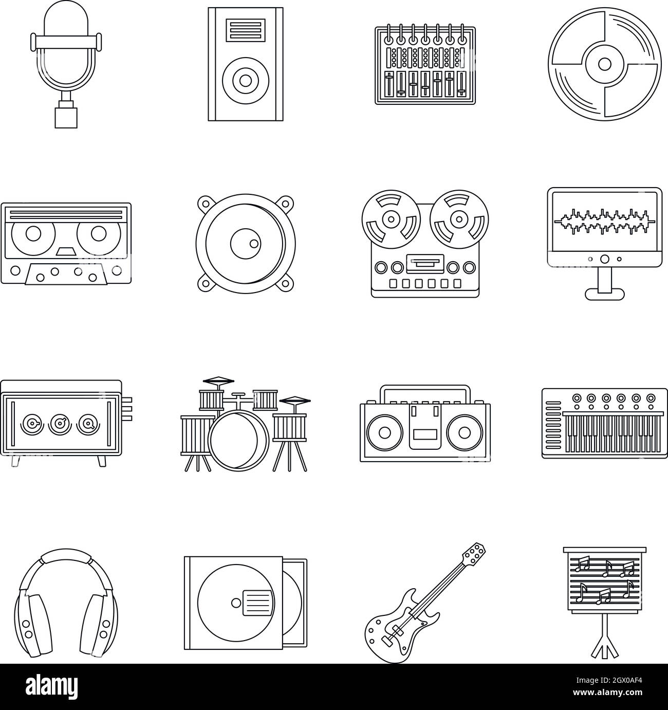 Recording studio items icons set, outline style Stock Vector Image ...