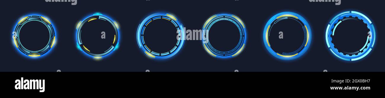 Futuristic circle frames, cartoon space or hud ski-fi round technology ...