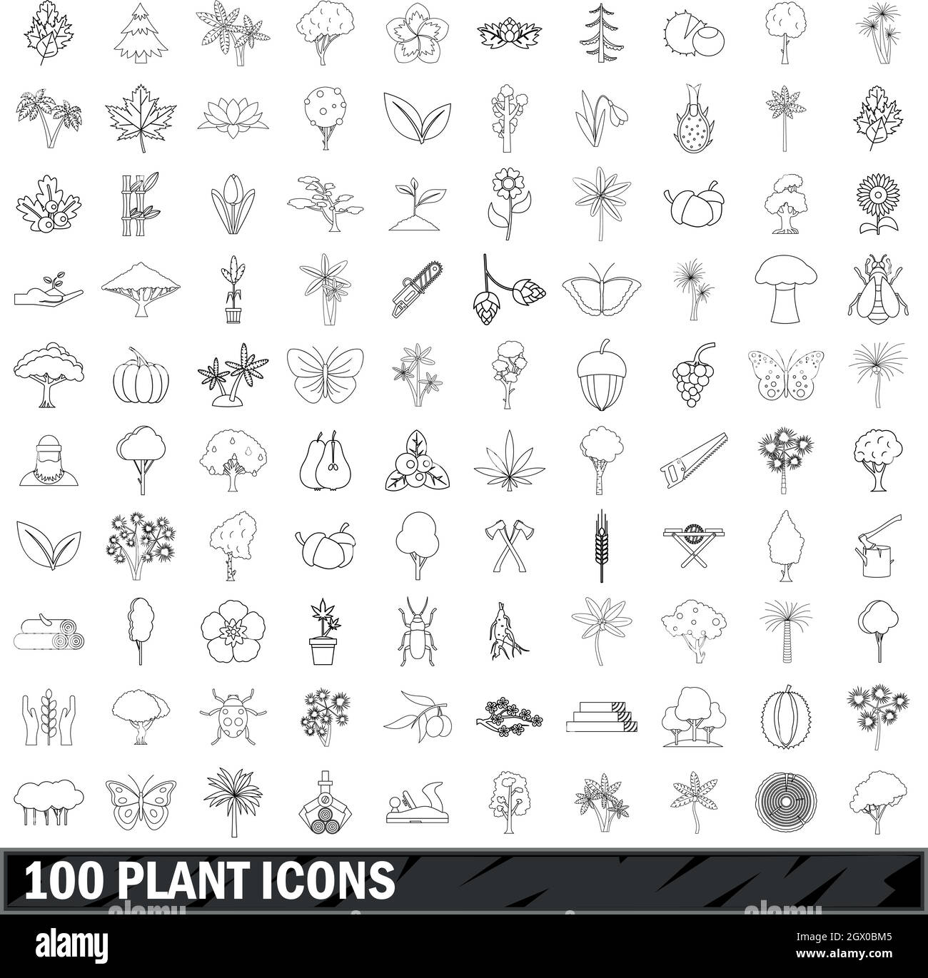 100 plant icons set, outline style Stock Vector Image & Art - Alamy