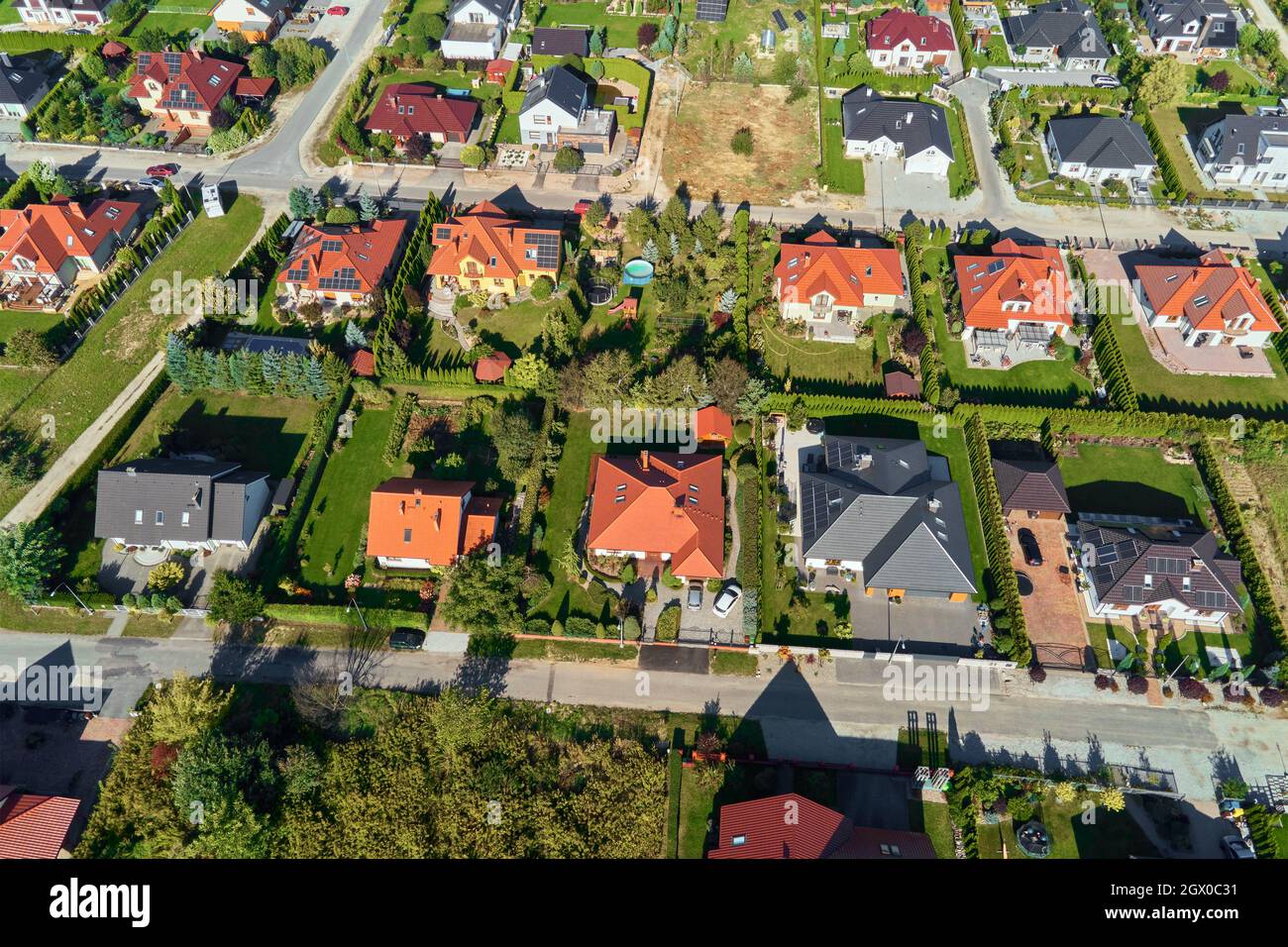 Modern residential district in Europe town, aerial view. Residential ...