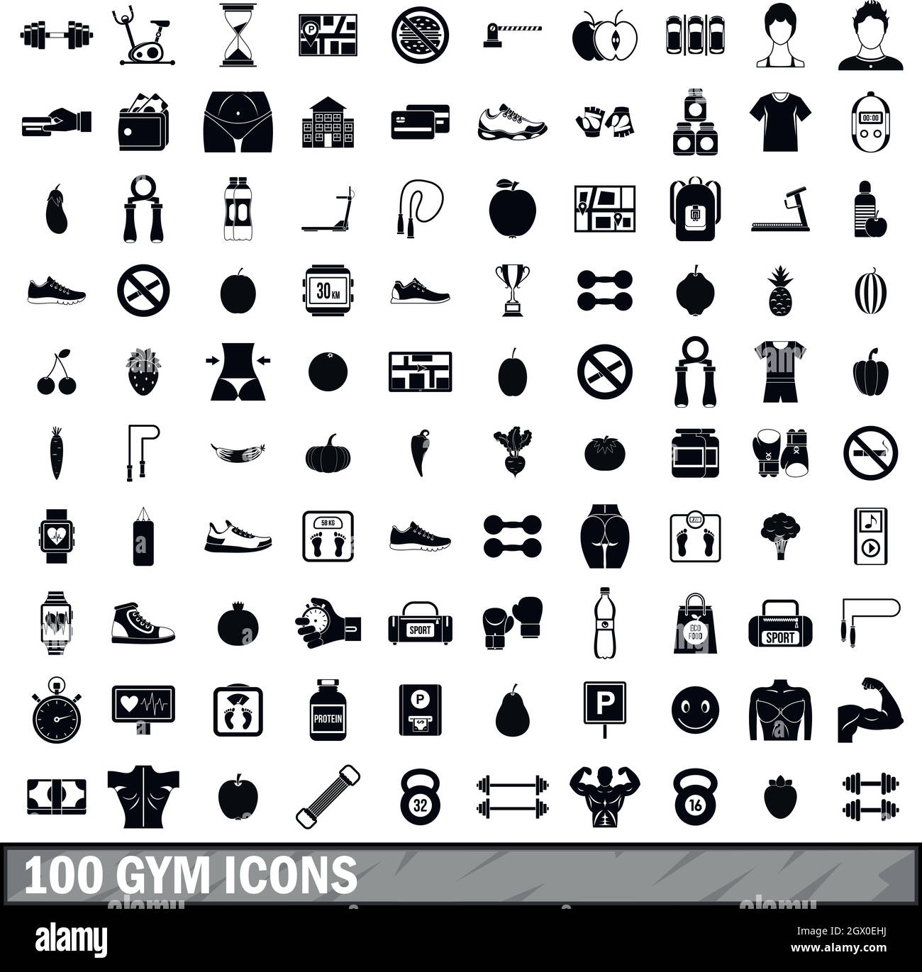100 gym icons set in simple style Stock Vector Image & Art - Alamy