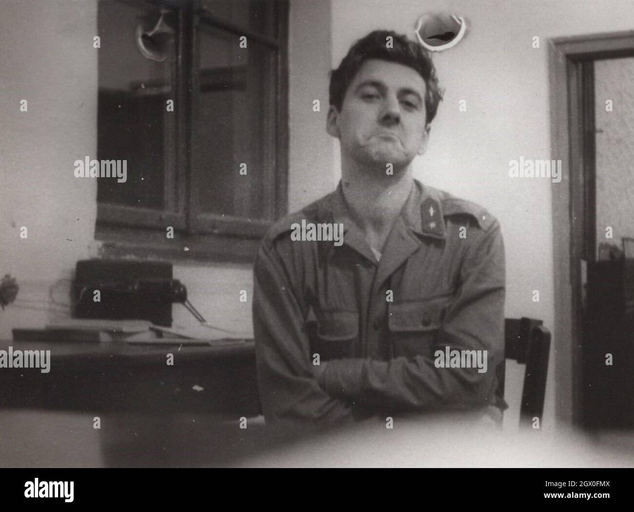 Rare original retro photograph from a military barrack office, where a ...