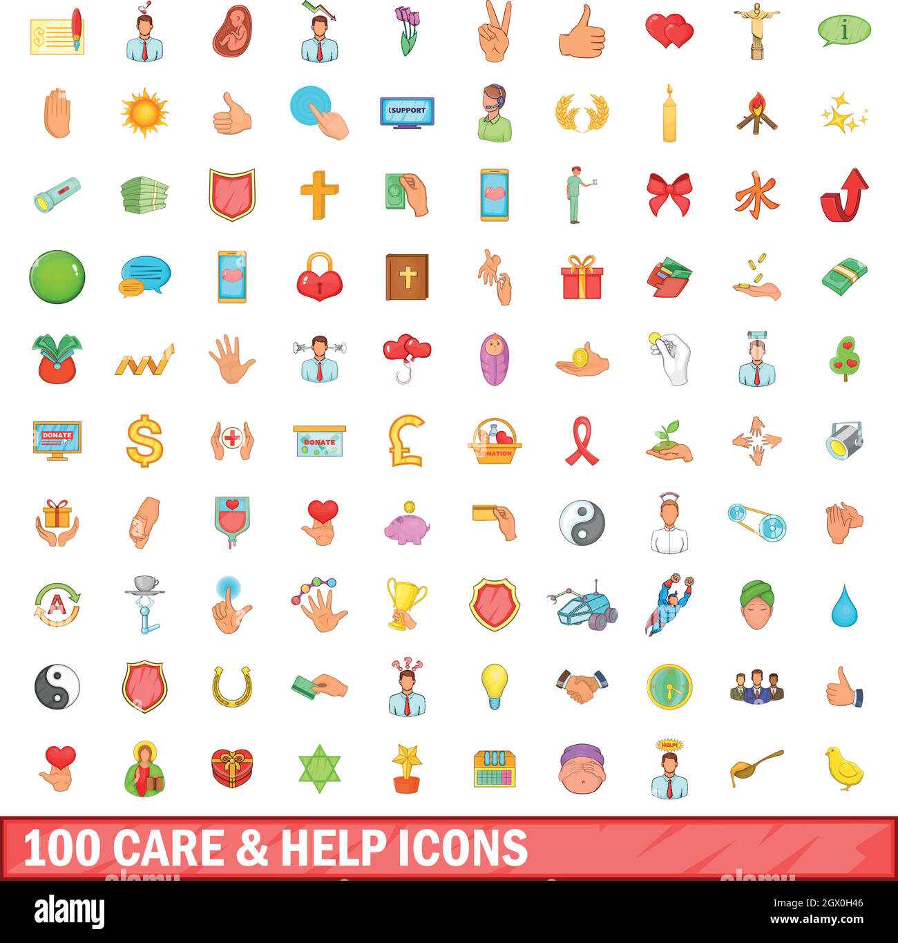 100 care and help icons set, cartoon style Stock Vector Image & Art - Alamy