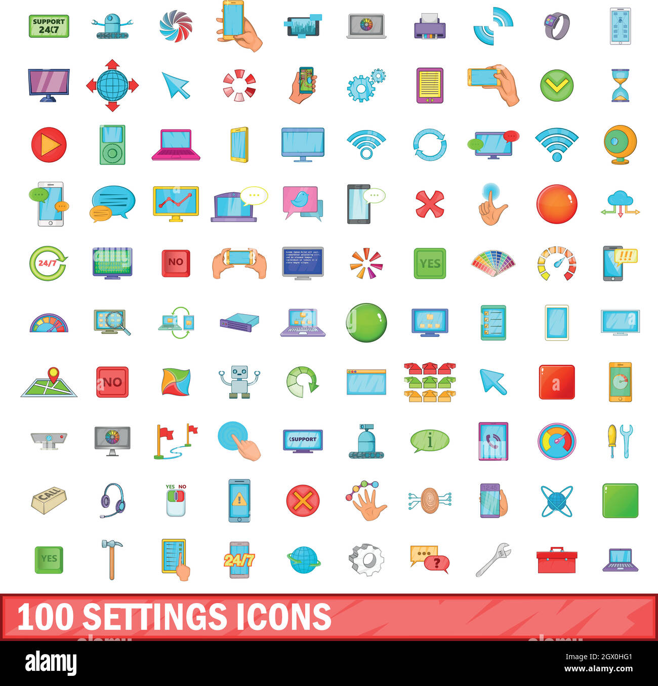 100 settings icons set, cartoon style Stock Vector Image & Art - Alamy