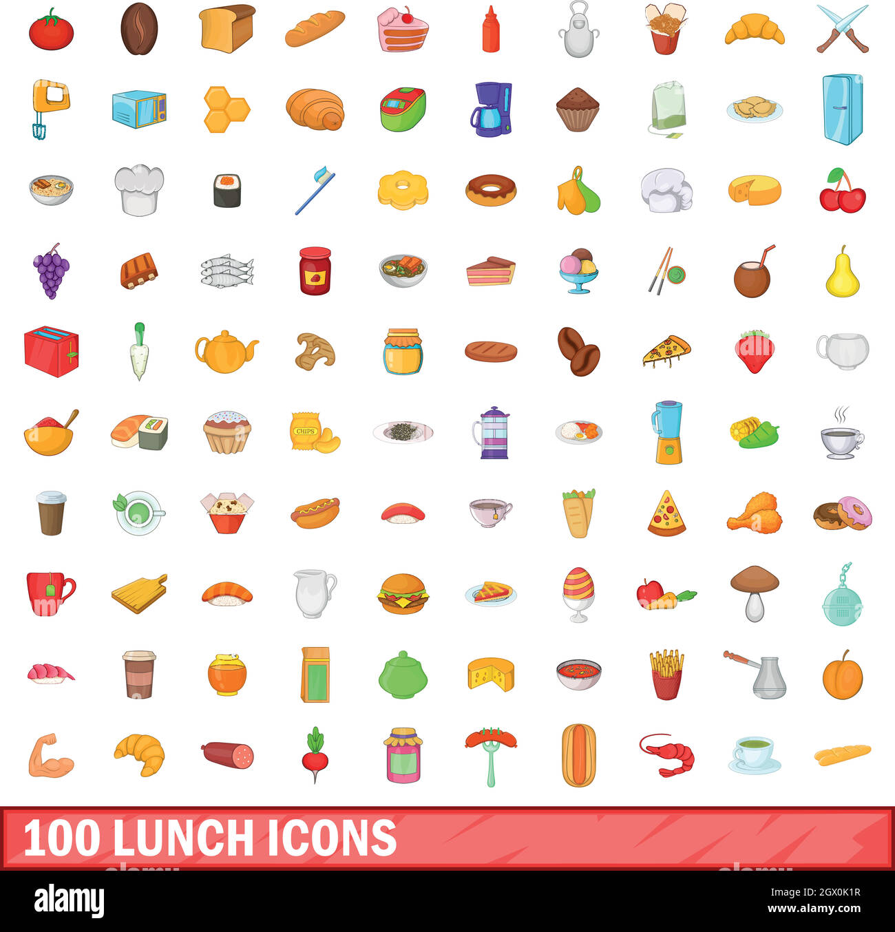 100 lunch icons set, cartoon style Stock Vector Image & Art - Alamy