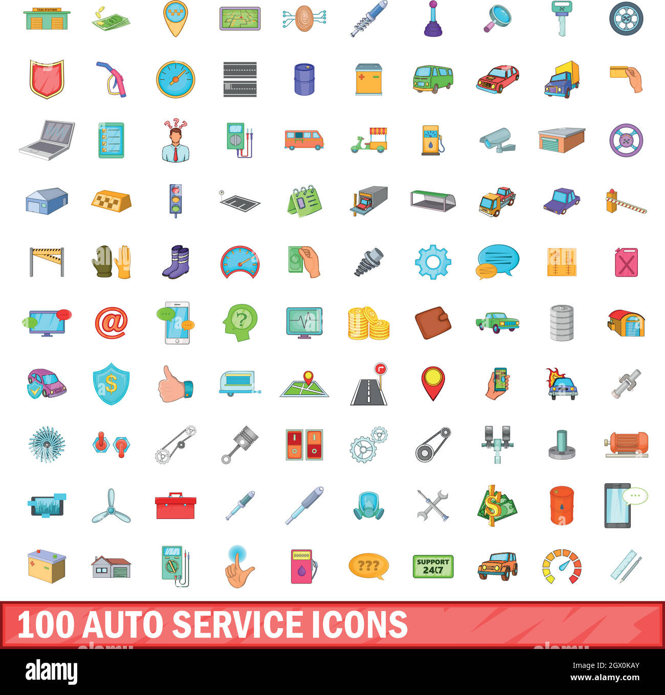 100 auto service icons set, cartoon style Stock Vector Image & Art - Alamy