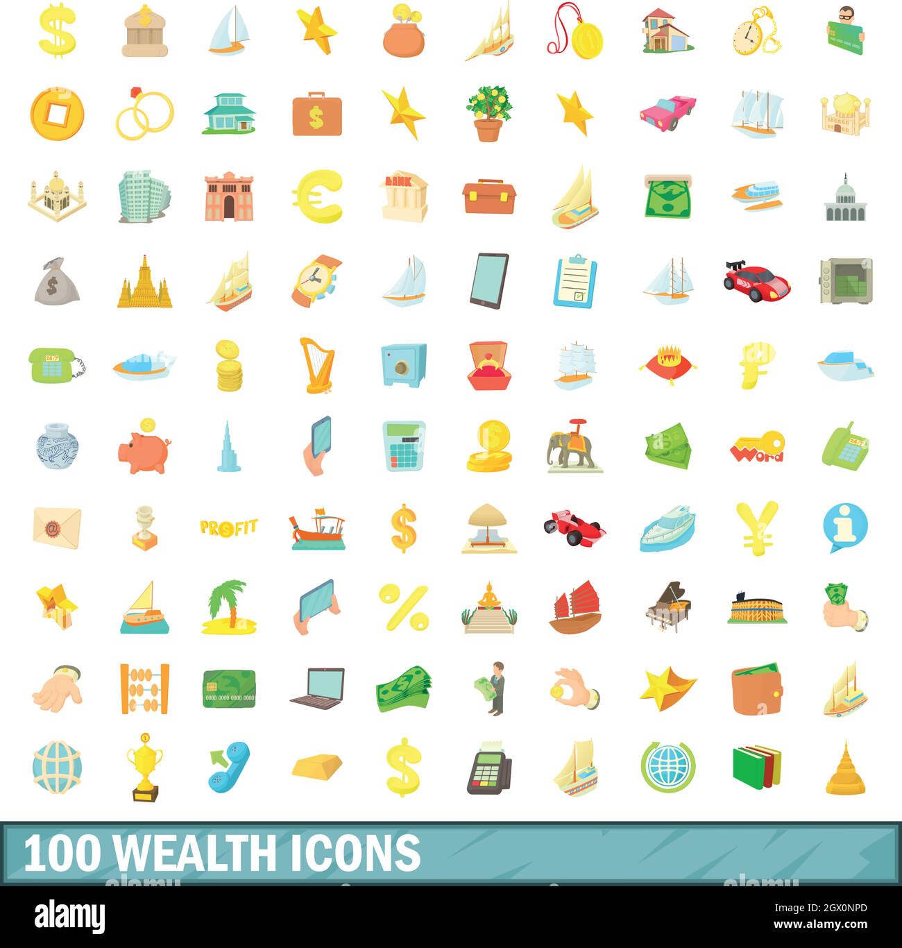 100 Wealth Icons Set Cartoon Style Stock Vector Image And Art Alamy