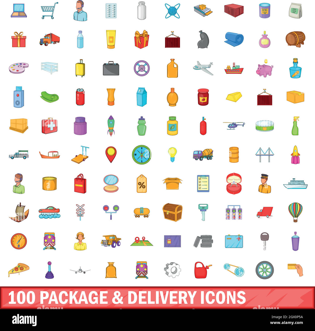 100 package and delivery icons set, cartoon style Stock Vector Image ...