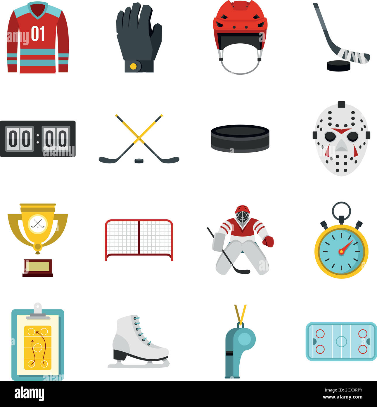 Hockey set flat icons Stock Vector Image & Art - Alamy