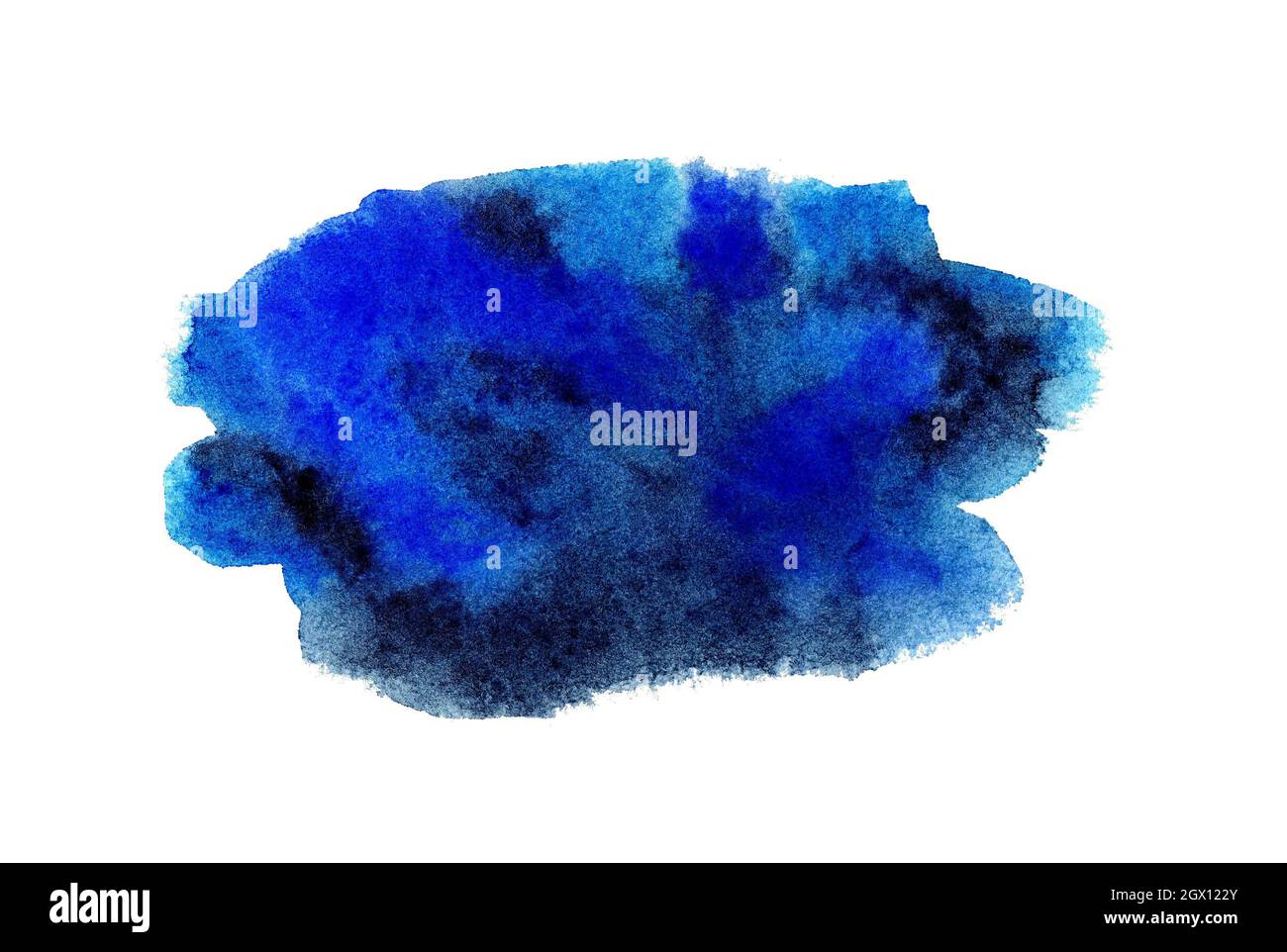 Abstract blue watercolor stain. Drops of paint spread into arbitrary ...