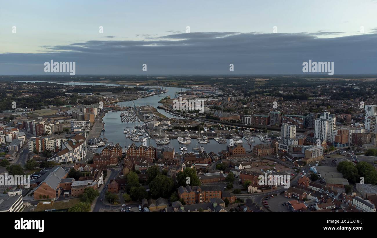 An Aerial Photo Of The Wet Dock In Ipswich, Suffolk, Uk Stock Photo - Alamy