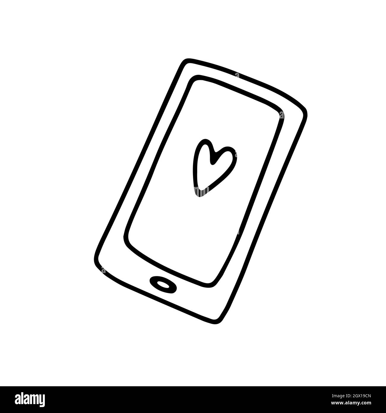 Doodle smartphone with cute heart. Hand-drawn message chat on white ...