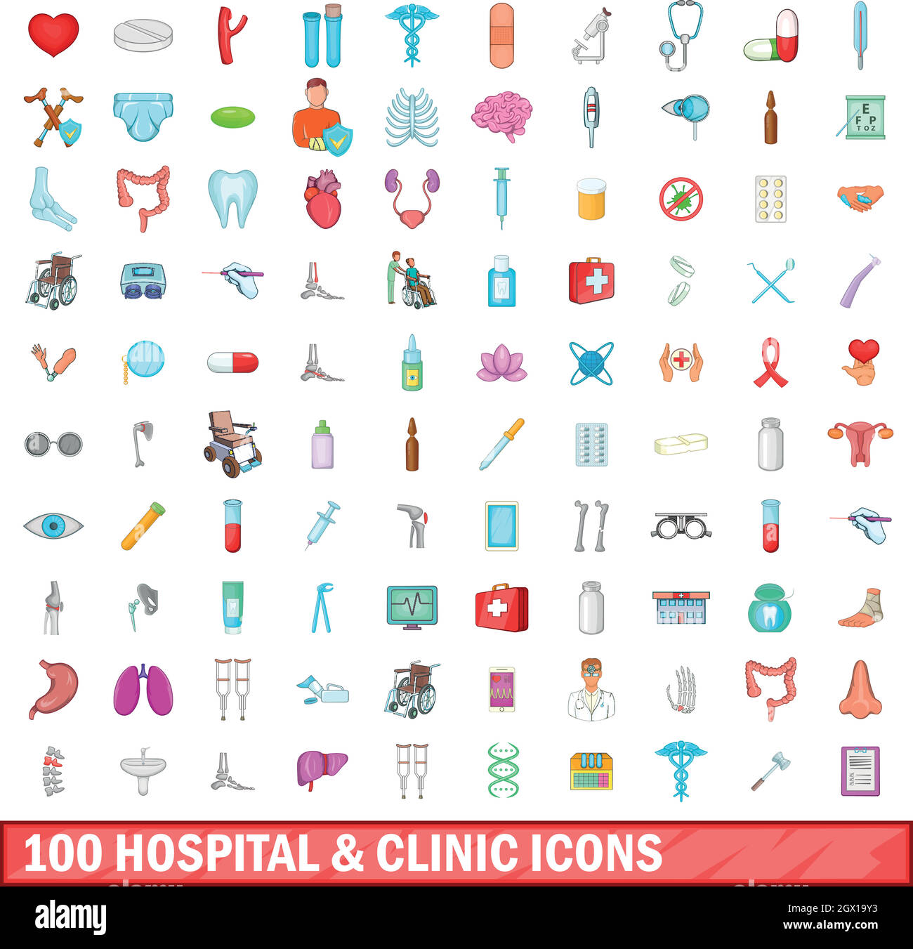 100 hospital and clinic icons set, cartoon style Stock Vector Image ...