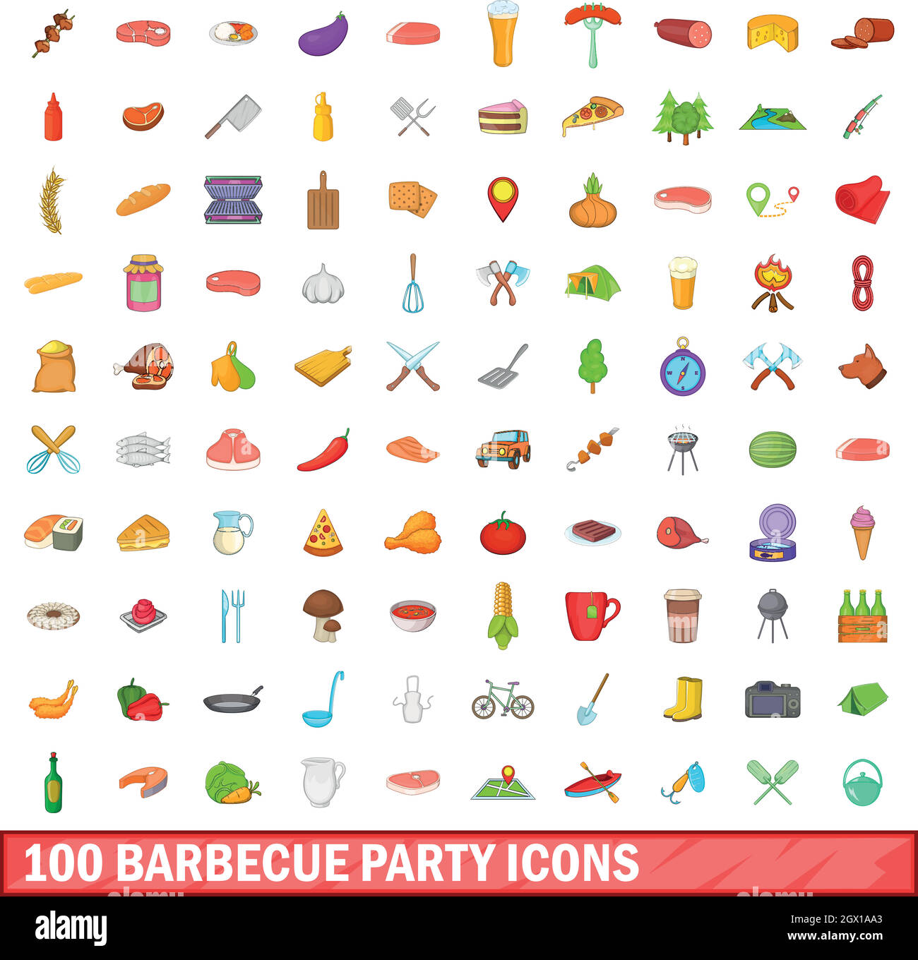 100 barbecue party icons set, cartoon style Stock Vector Image & Art ...