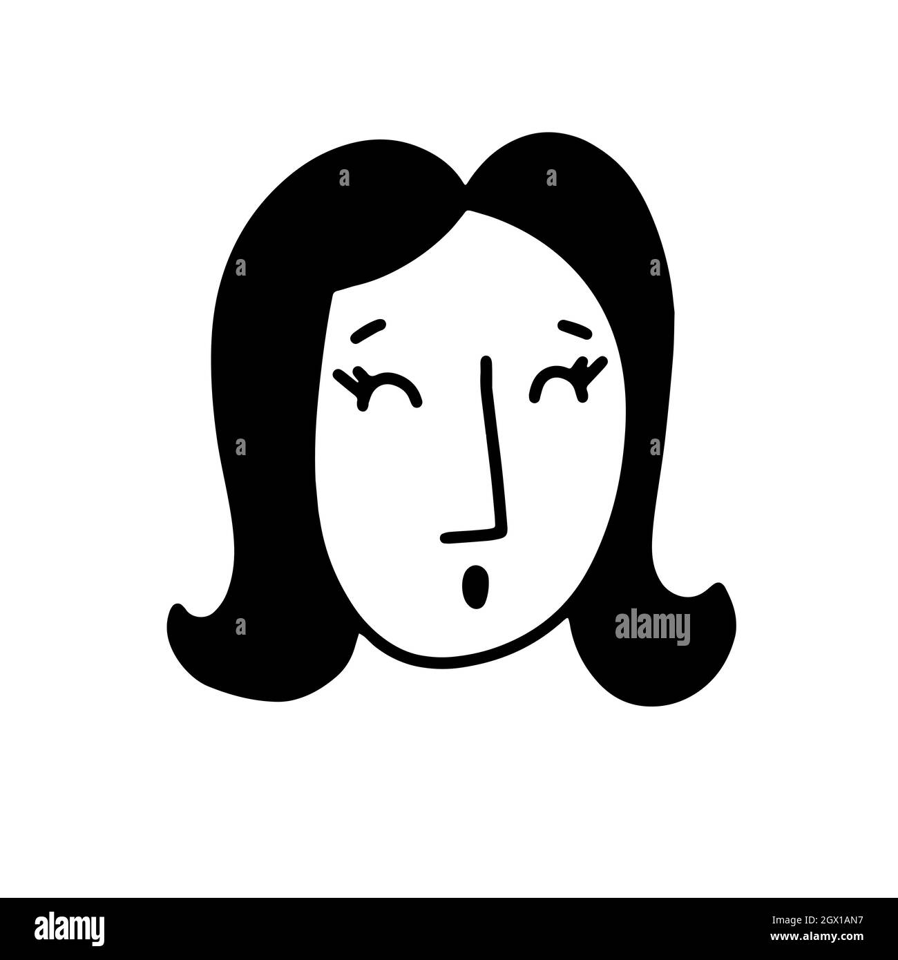 Doodle positive girl face. Hand-drawn outline human isolated on white ...