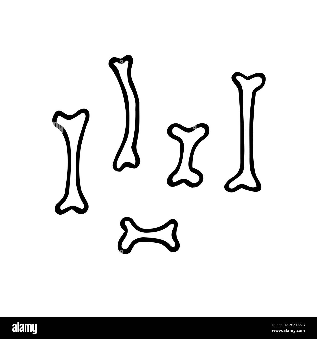 Doodle Halloween bones set. Outline Skeleton isolated on white ...