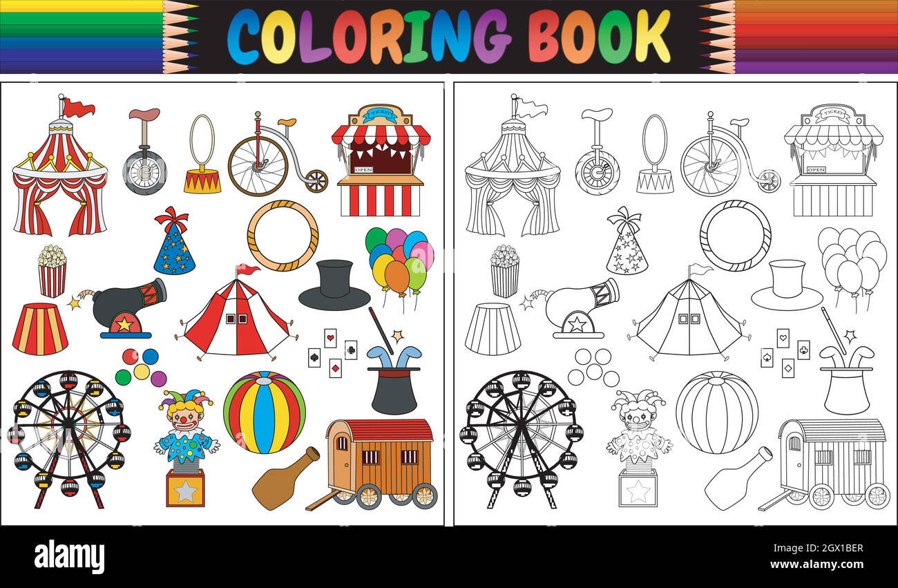 Coloring book with amusement park icons set Stock Vector Image & Art ...