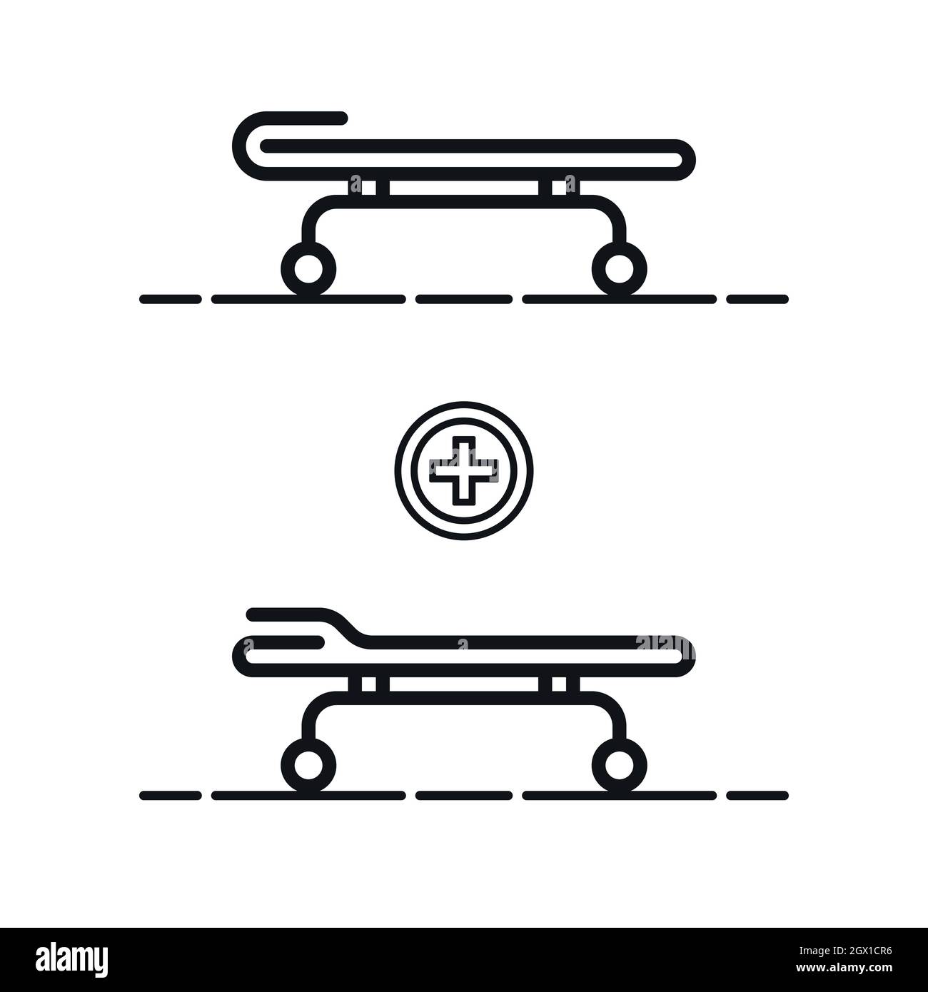 Stretcher or hospital bed outline symbols on white background ...