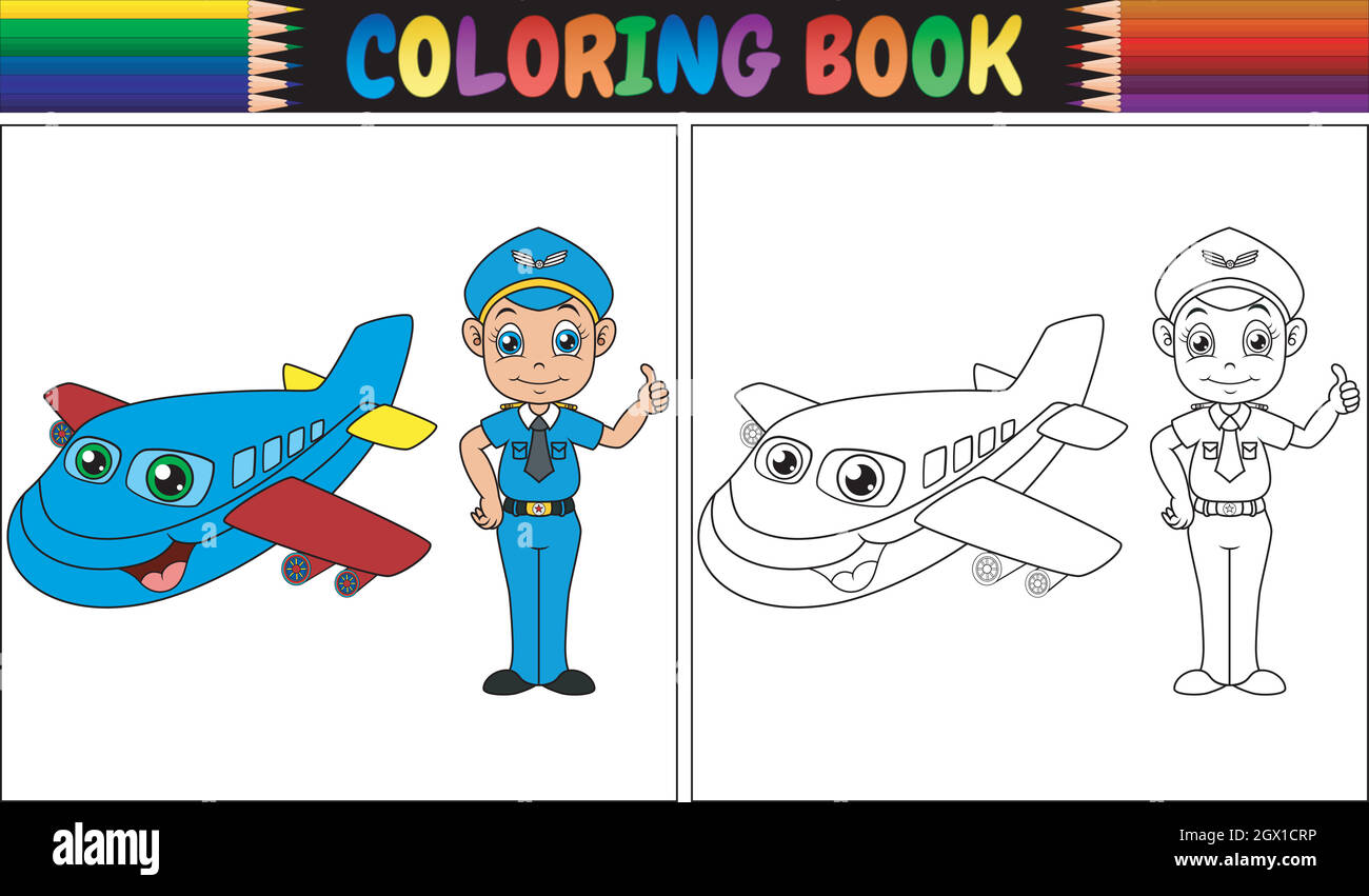 Coloring book with pilot kid and airplane Stock Vector Image & Art - Alamy