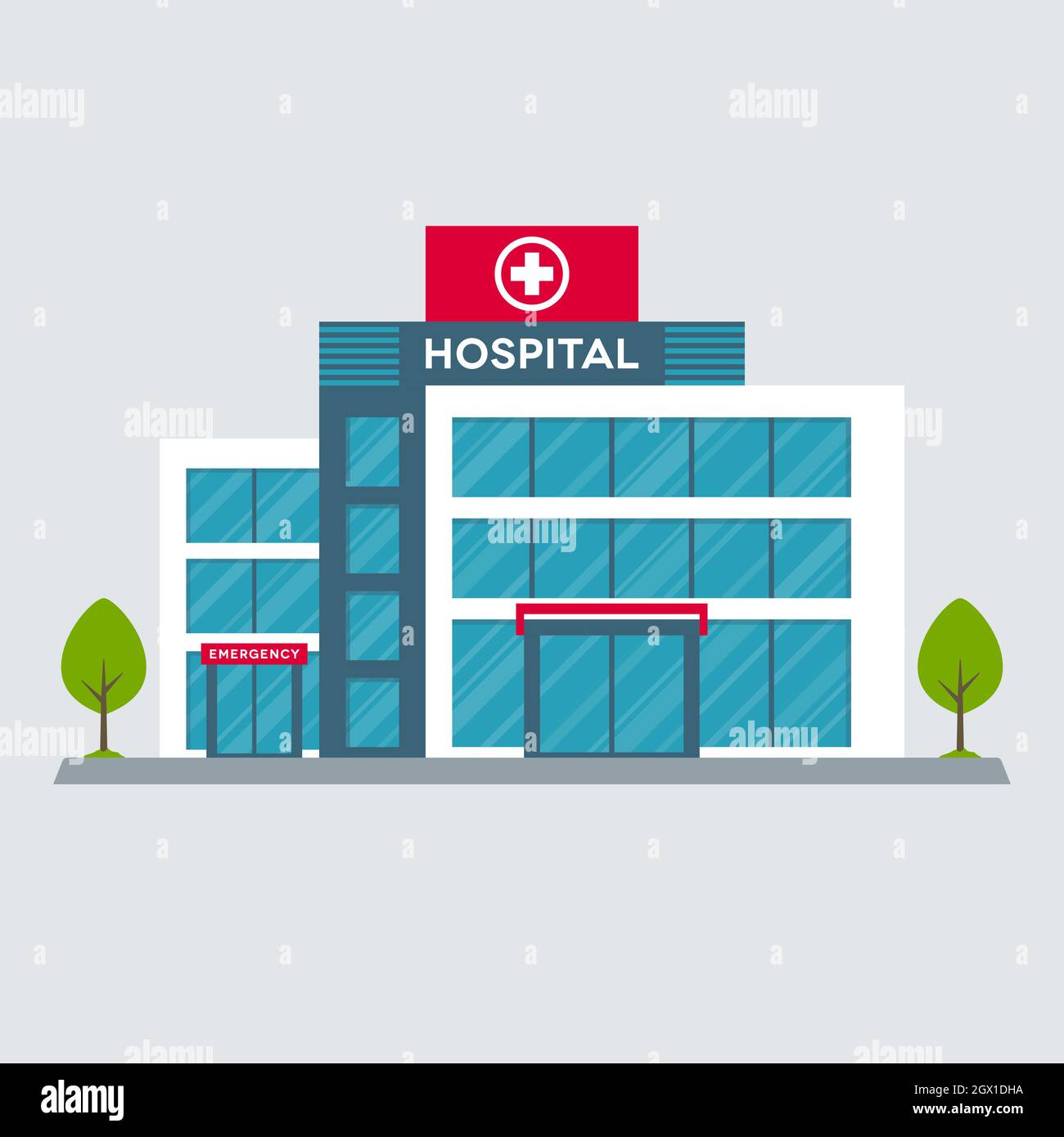 Medical Center Front View On White Background Hospital Building Vector