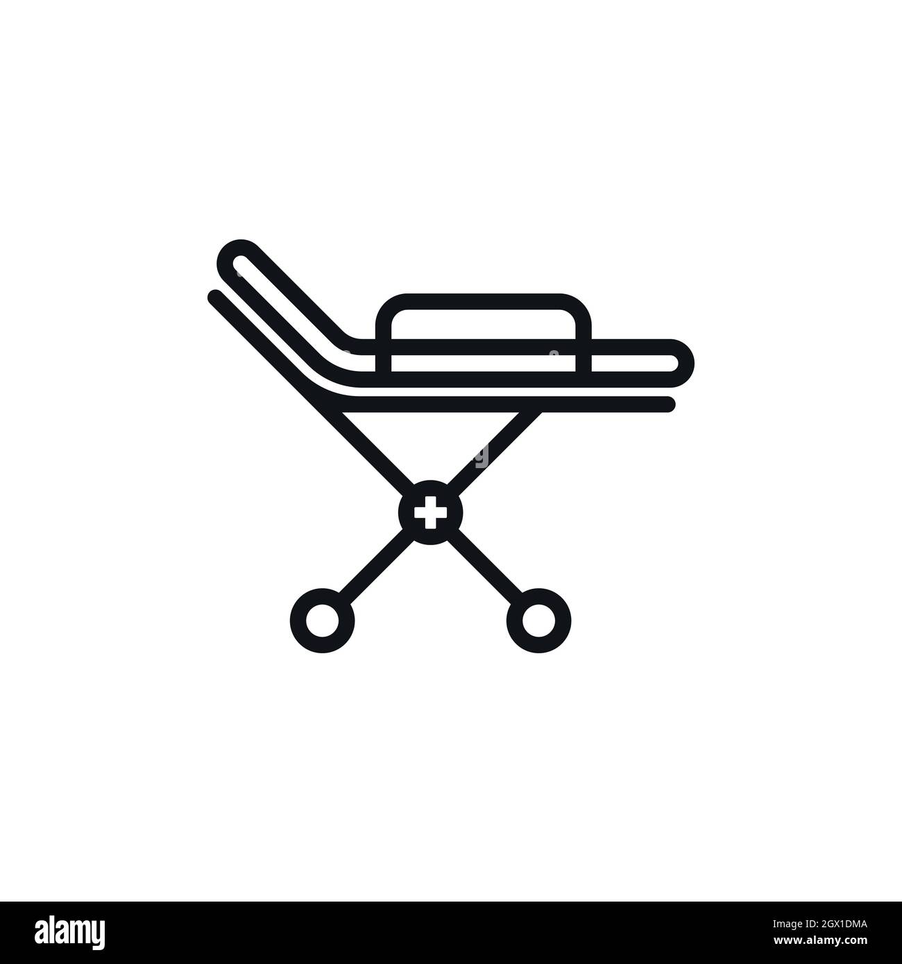 Stretcher outline symbol on white background. First aid and hospital ...