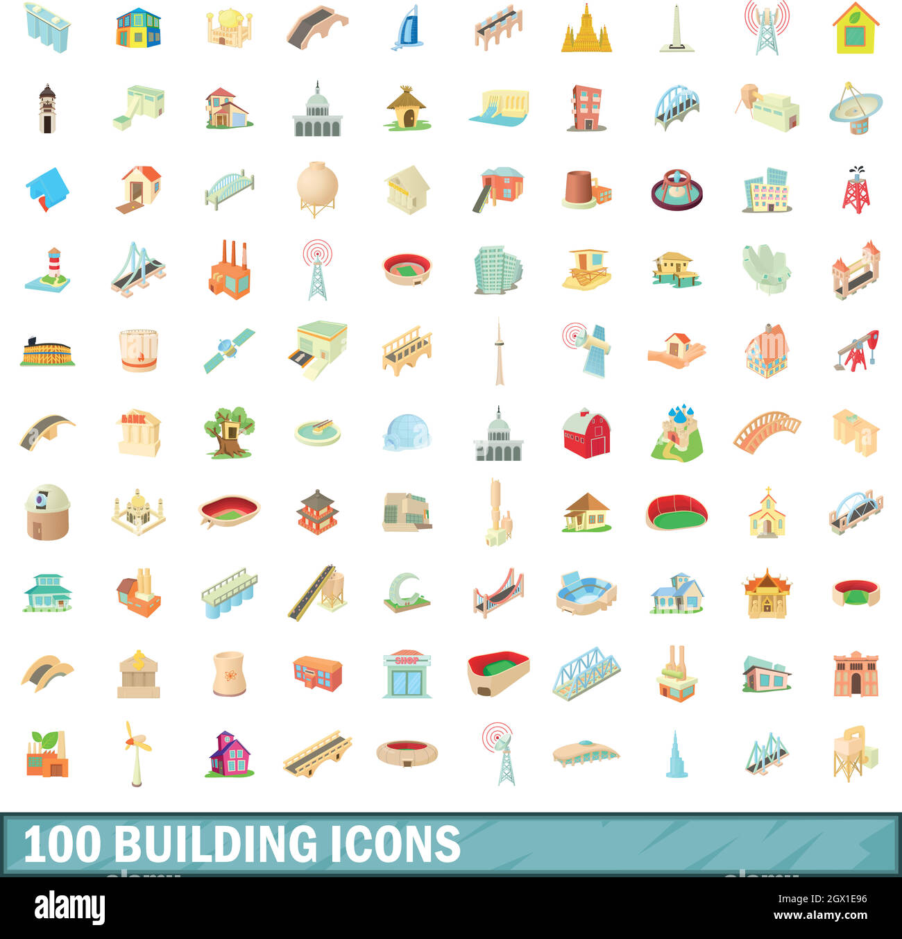 100 building icons set, cartoon style Stock Vector Image & Art - Alamy