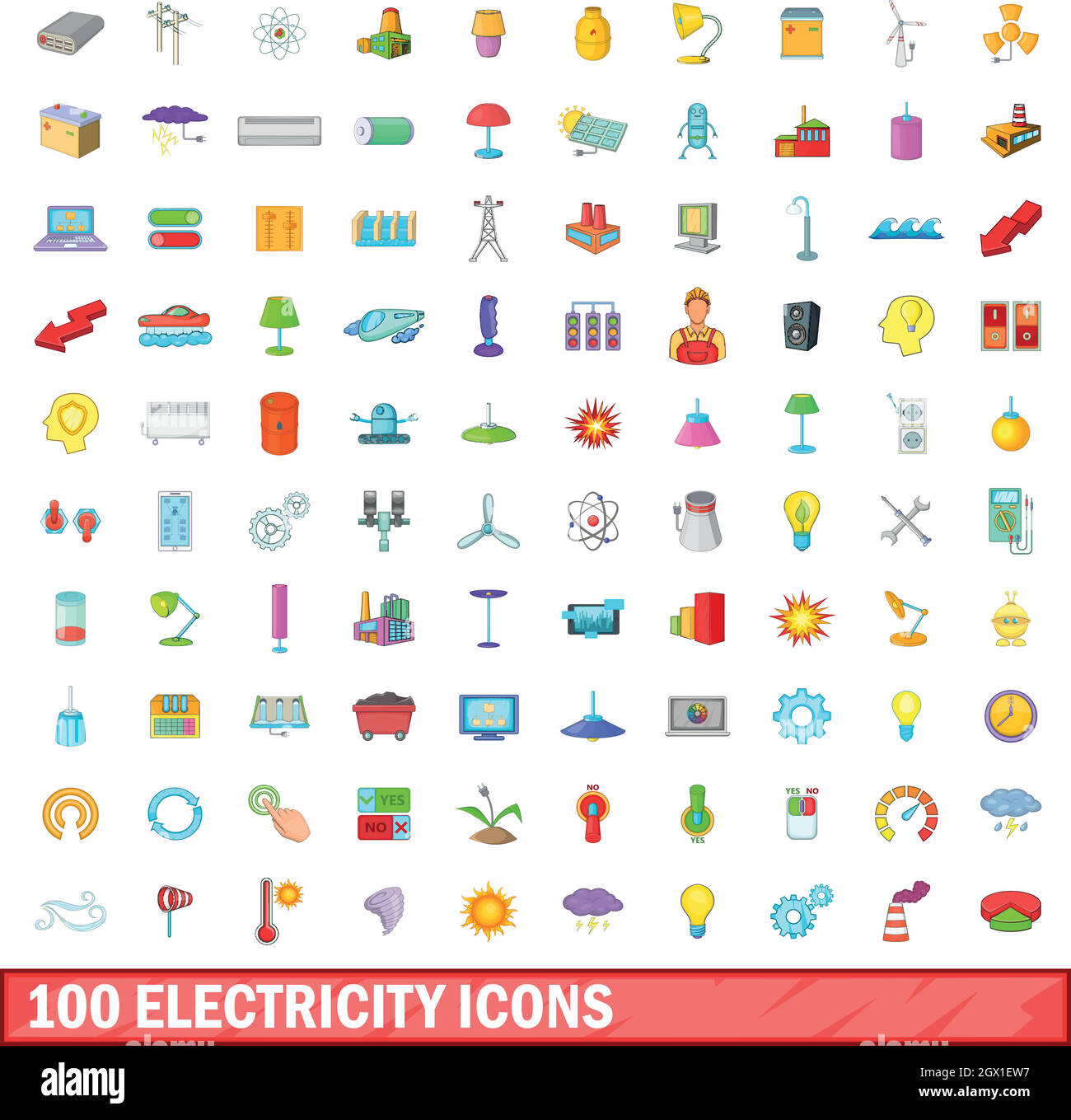 100 electricity icons set, cartoon style Stock Vector Image & Art - Alamy