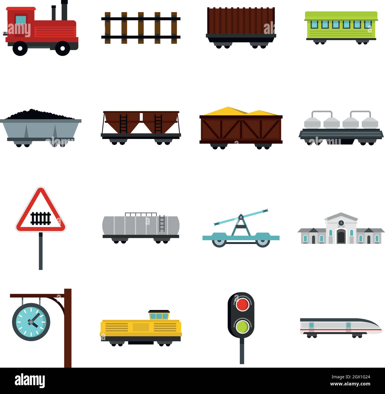 Railway set flat icons Stock Vector Image & Art - Alamy
