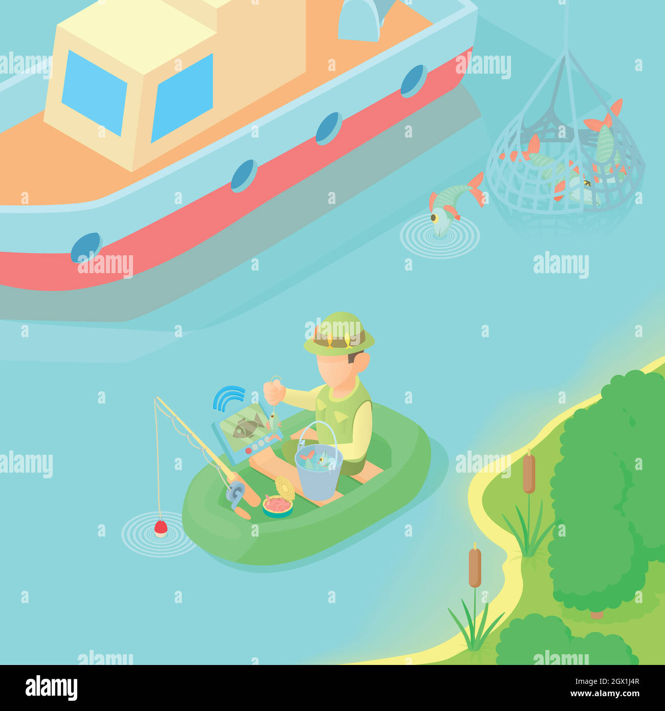 Fishing concept, cartoon style Stock Vector Image & Art - Alamy