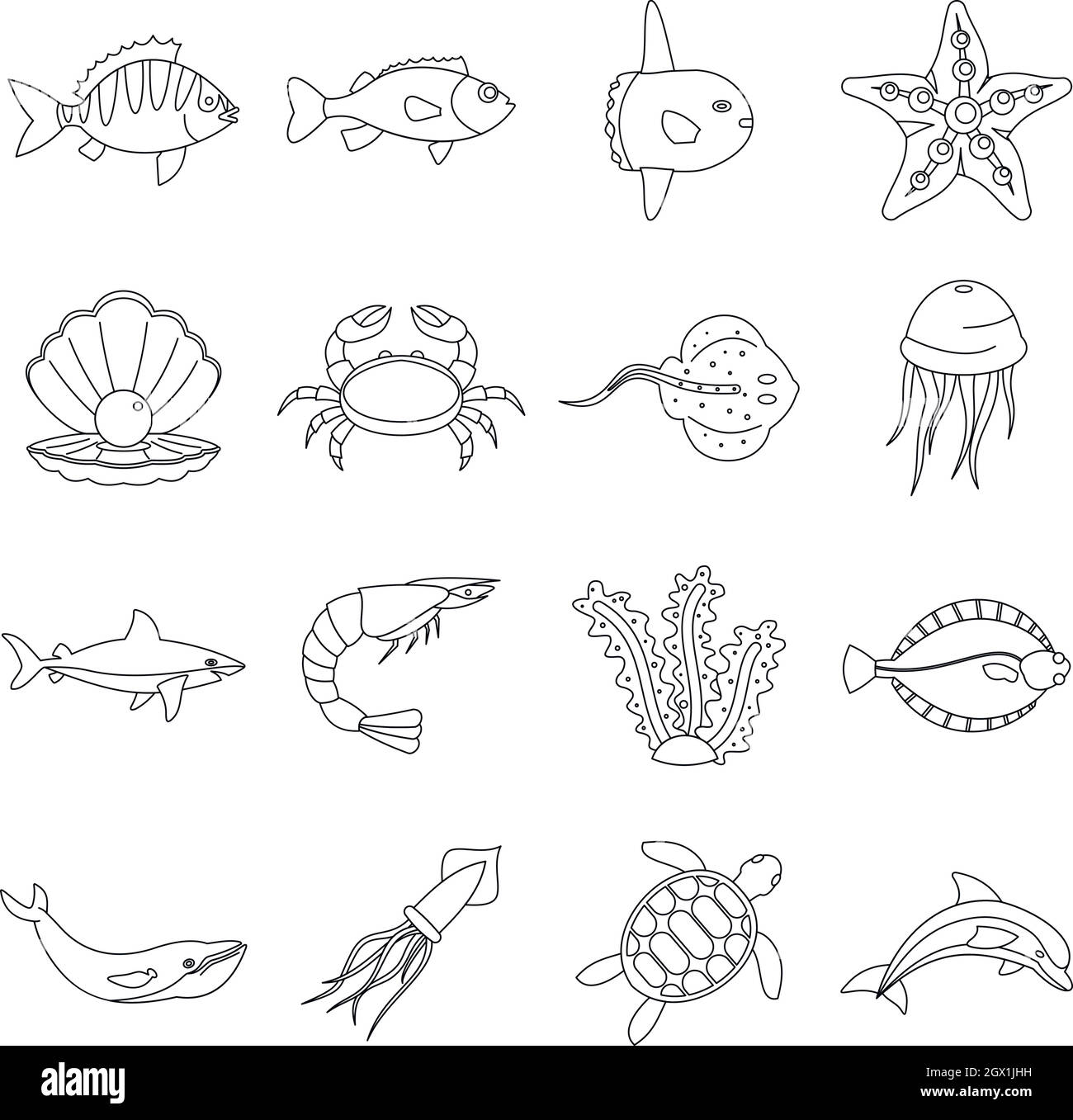 Sea animals icons set, otline style Stock Vector Image & Art - Alamy