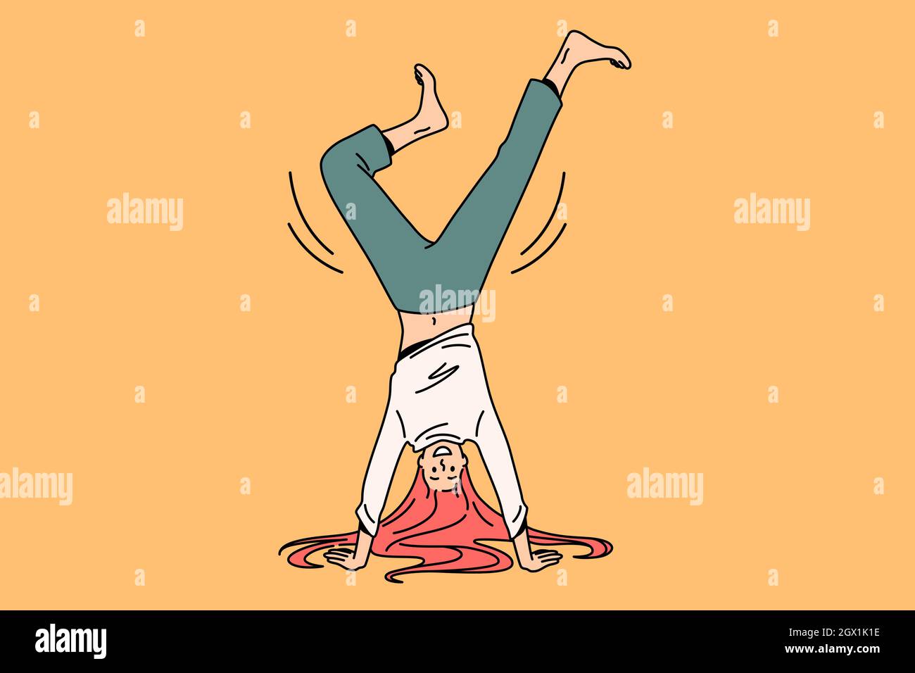 Acrobatics and feeling positive concept. Young positive girl cartoon ...