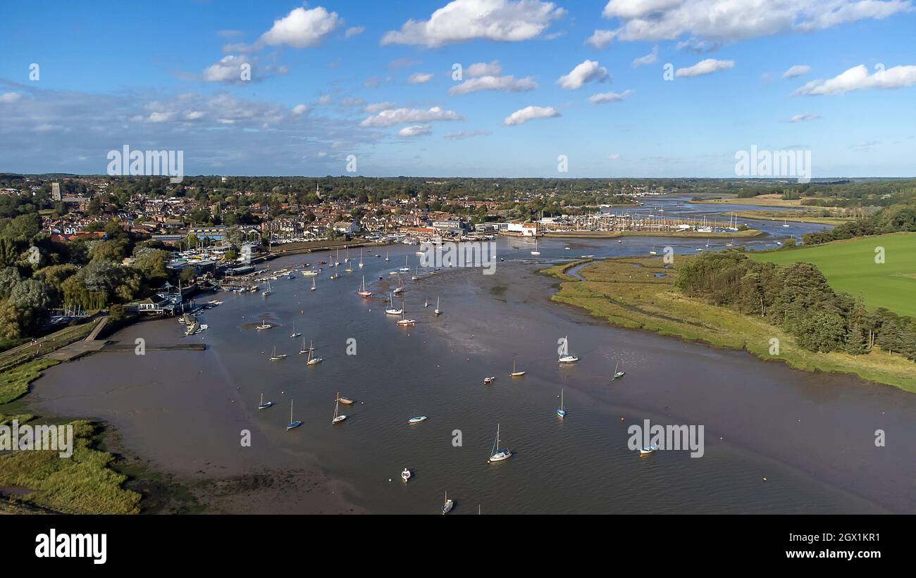 An aerial view of the River Deben and the town of Woodbridge in Suffolk ...
