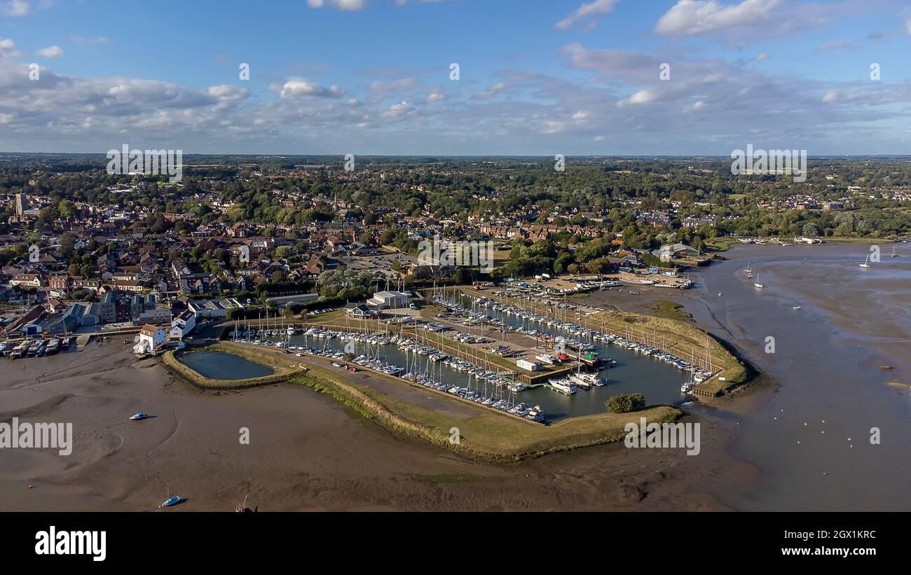 An aerial view of the River Deben and the town of Woodbridge in Suffolk ...