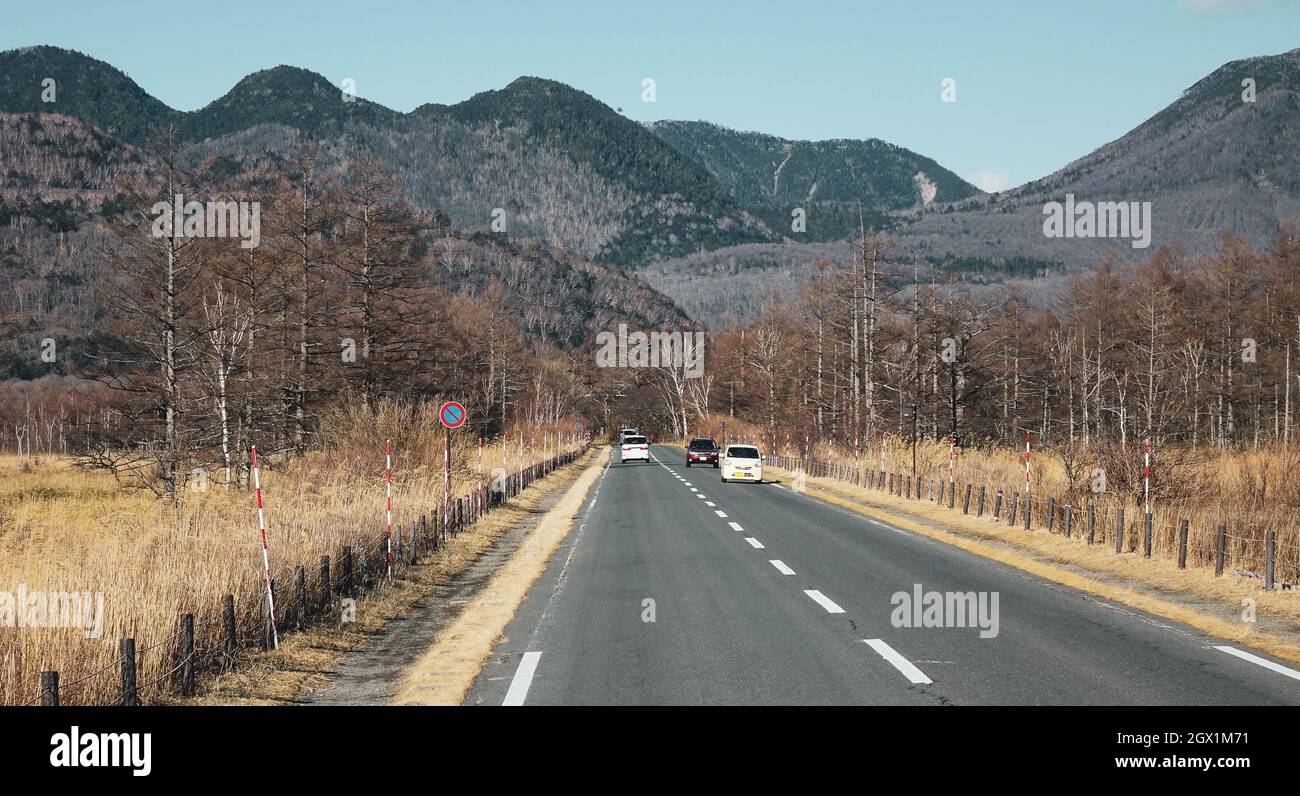 Nikko, Japan - Jan 2, 2016. Mountain road at autumn in Nikko, Japan ...