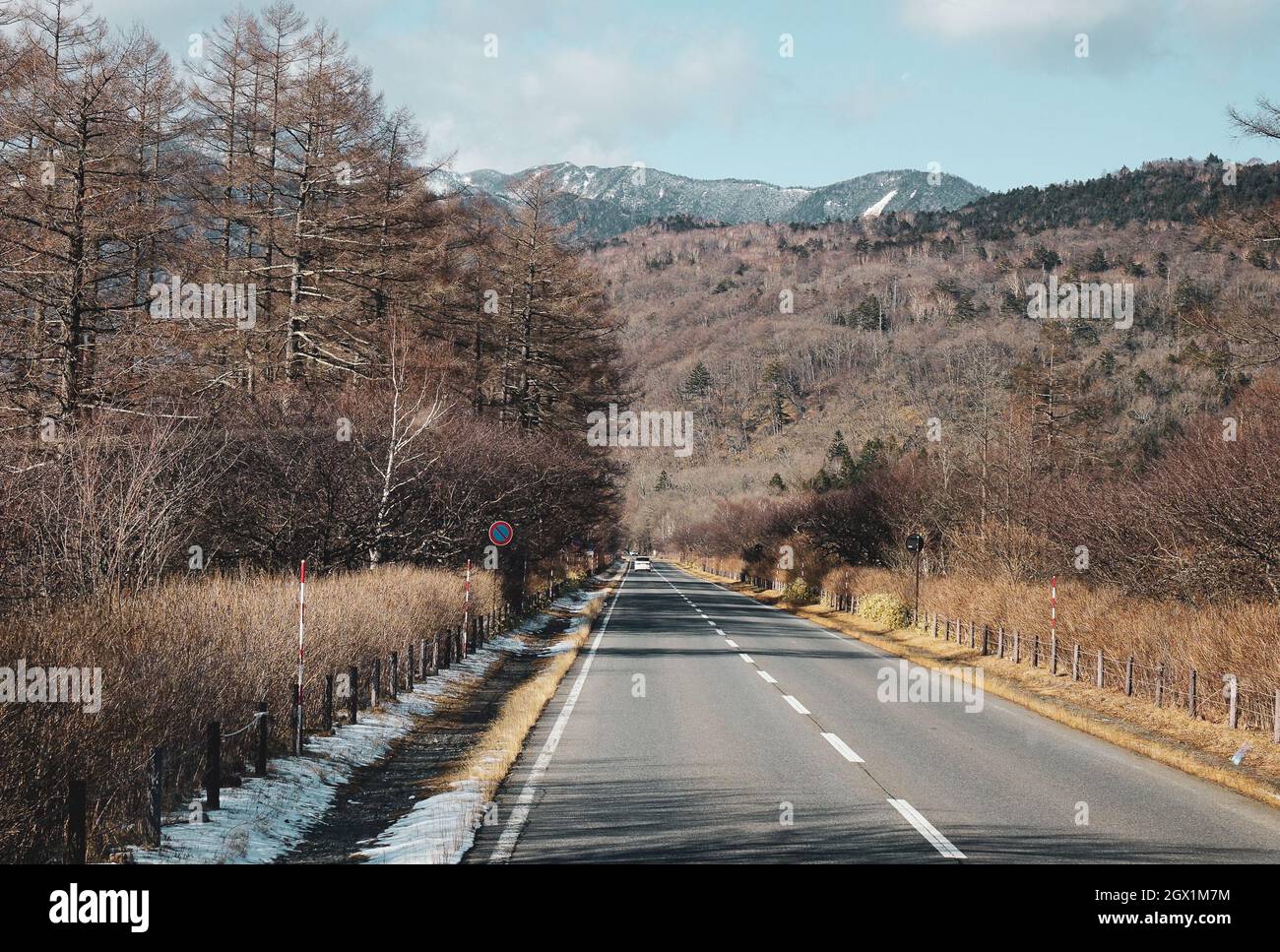 Mountain road at autumn in Nikko, Japan. Nikko offers beautiful scenery ...
