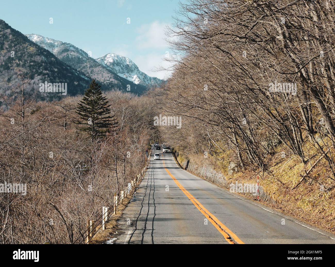 Mountain road at autumn in Nikko, Japan. Nikko offers beautiful scenery ...
