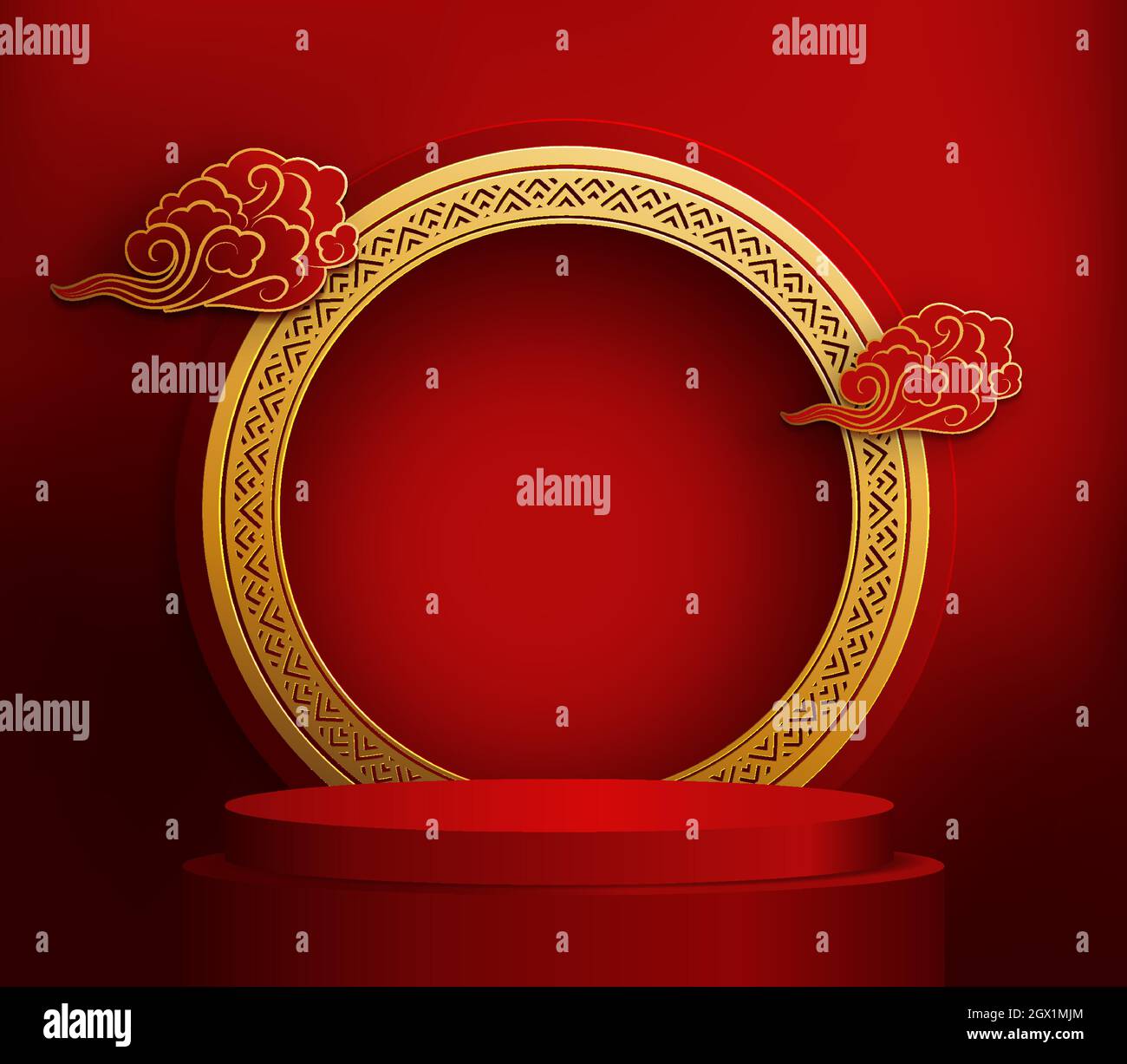 Podium round. Red stage podium. Chinese new year, Chinese Festivals ...