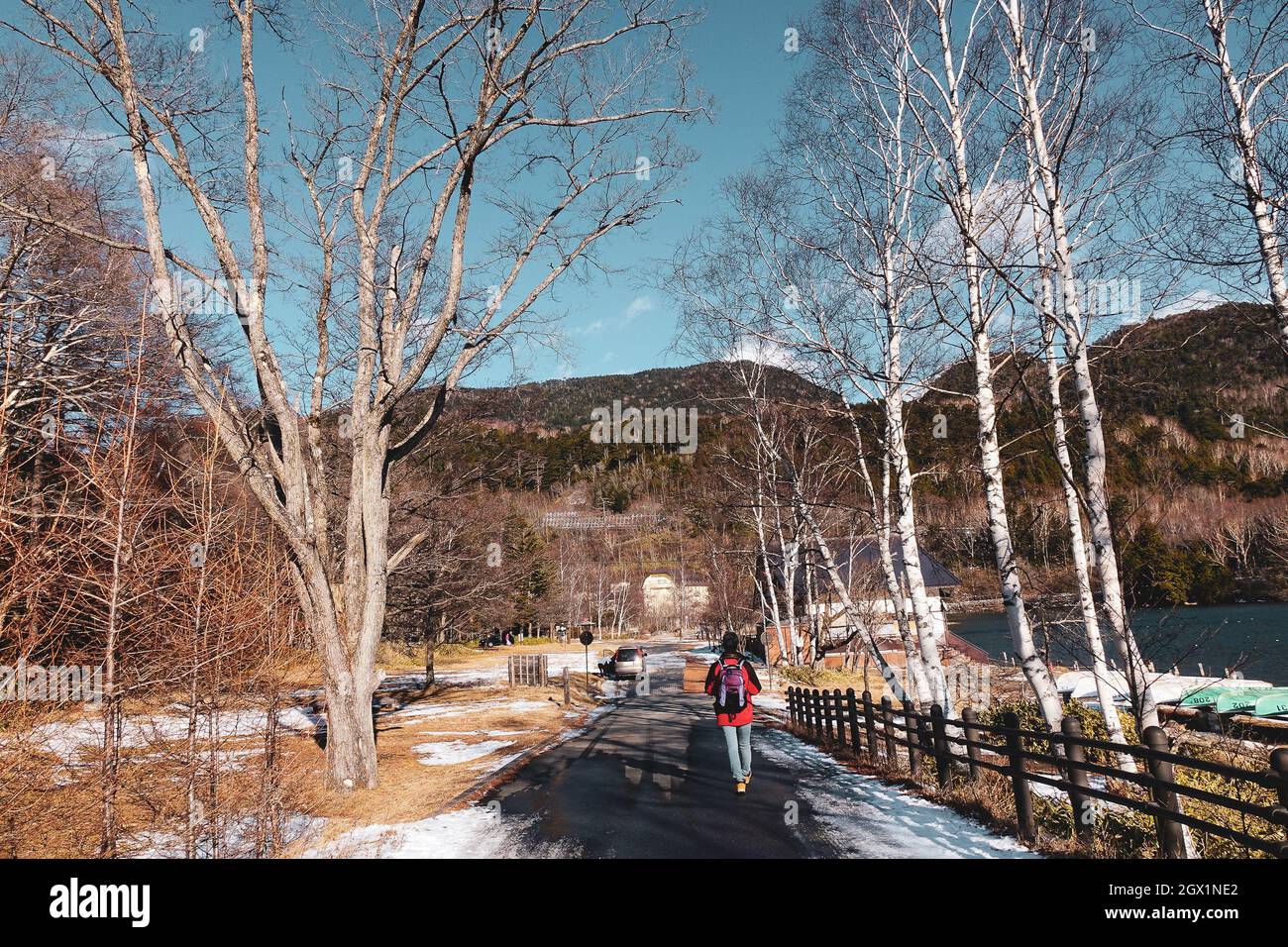 Traveler at winter forest of Nikko, Japan. Nikko is famous for its ...