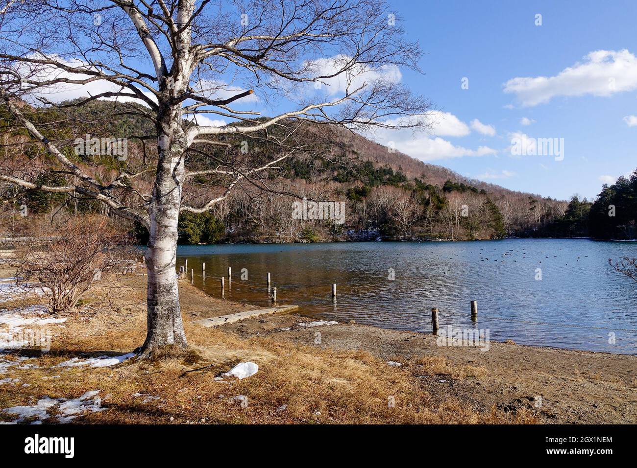 Lake scenery at winter in Nikko, Japan. Nikko is famous for its ...