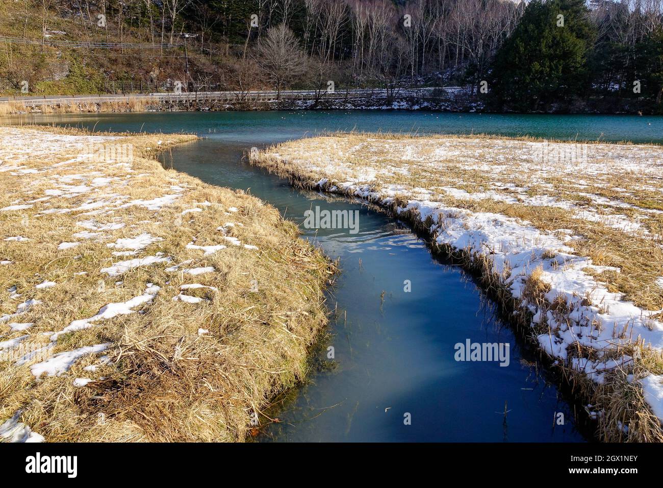 Lake scenery at winter in Nikko, Japan. Nikko is famous for its ...