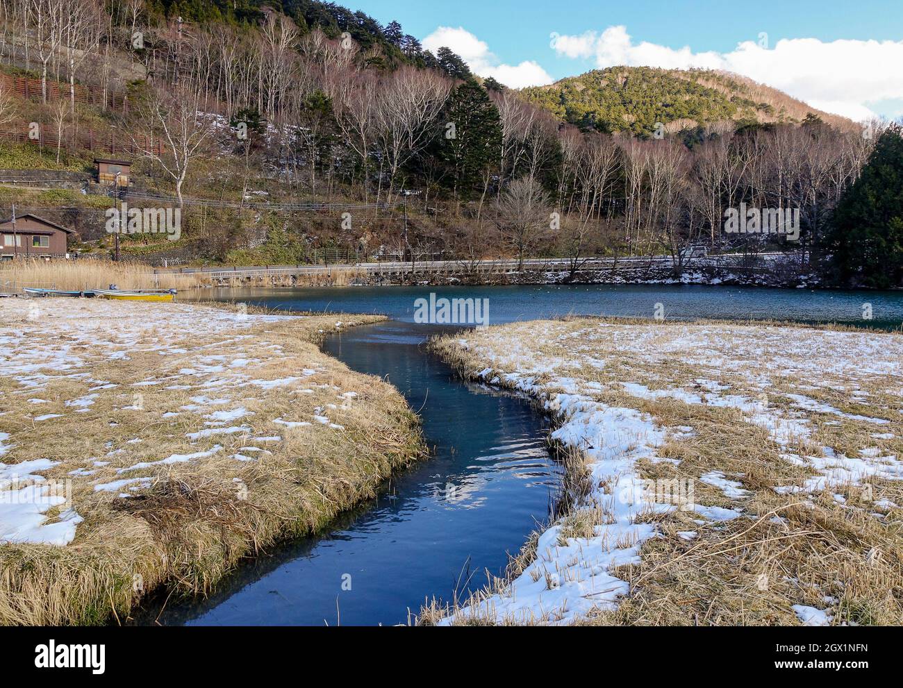Lake scenery at winter in Nikko, Japan. Nikko is famous for its ...