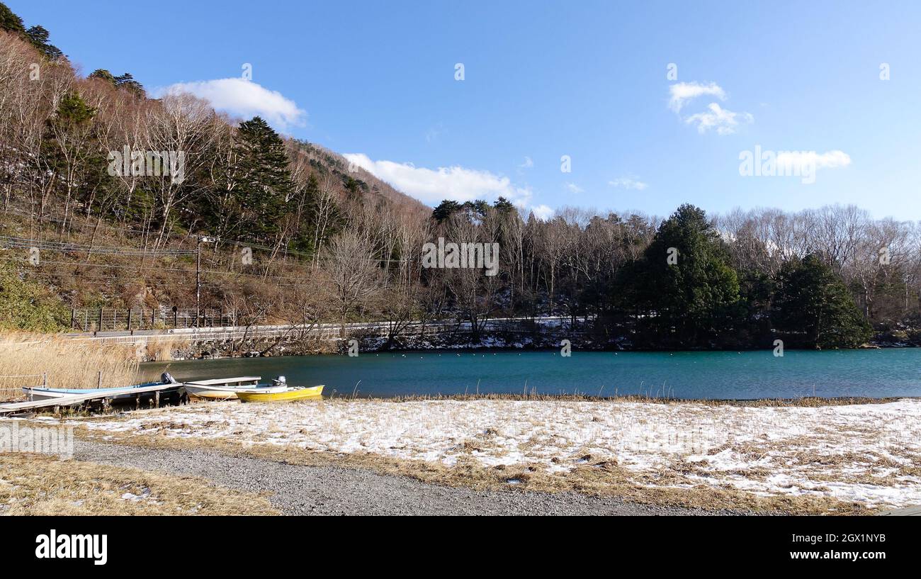 Lake scenery at winter in Nikko, Japan. Nikko is famous for its ...