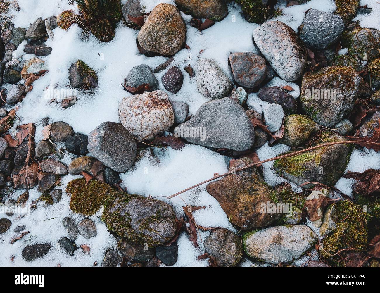 Ice and pebbles in the riverbed in Nikko, Japan Stock Photo - Alamy