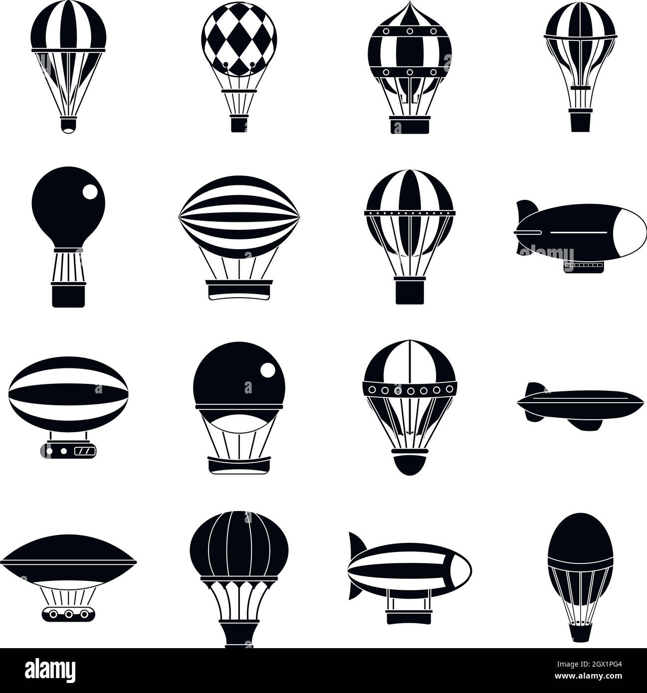 Retro balloons aircraft icons set, simple style Stock Vector Image ...