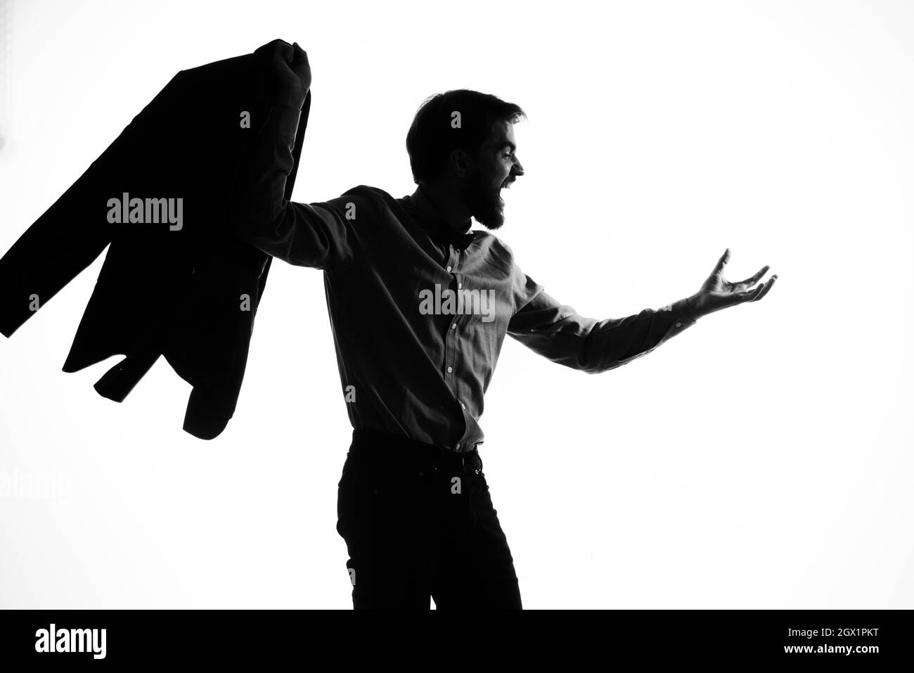 Man with a pistol in hand crime hand gesture isolated background Stock ...