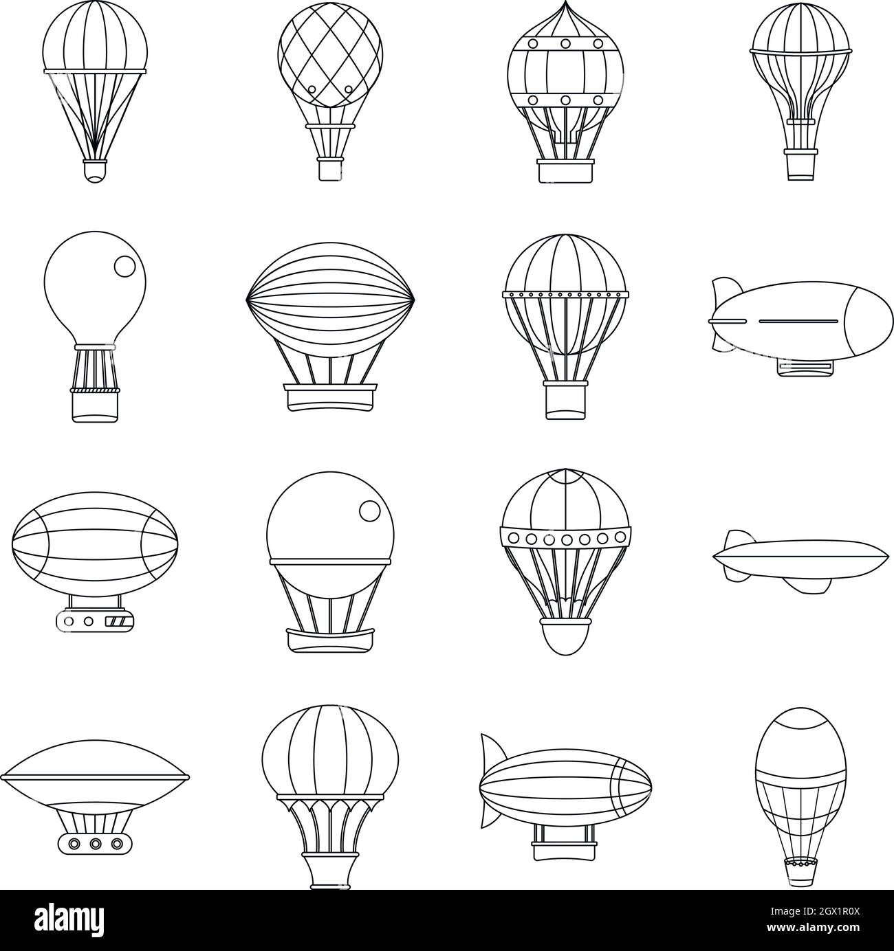 Retro balloons aircraft icons set, outline style Stock Vector Image ...
