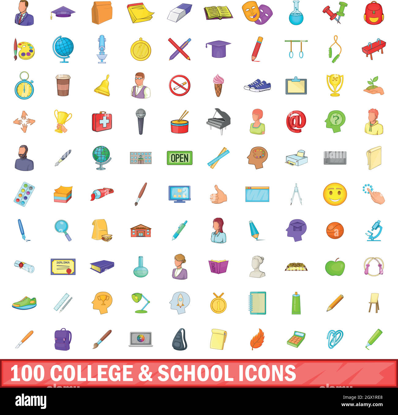 100 college and school icons set, cartoon style Stock Vector Image ...