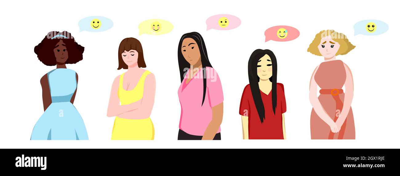 A set of people expressing different emotions. Smile, embarrassment ...